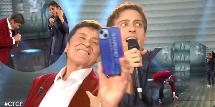 Gianni Morandi Cade Il Cellulare Mentre Canta Con Sangiovanni